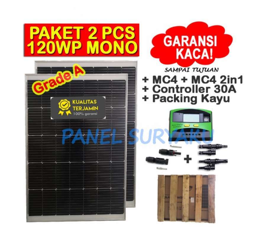 Promo PAKET 2PCS SOLAR CELL PANEL SURYA 120WP MONO FREE PACKING KAYU ...