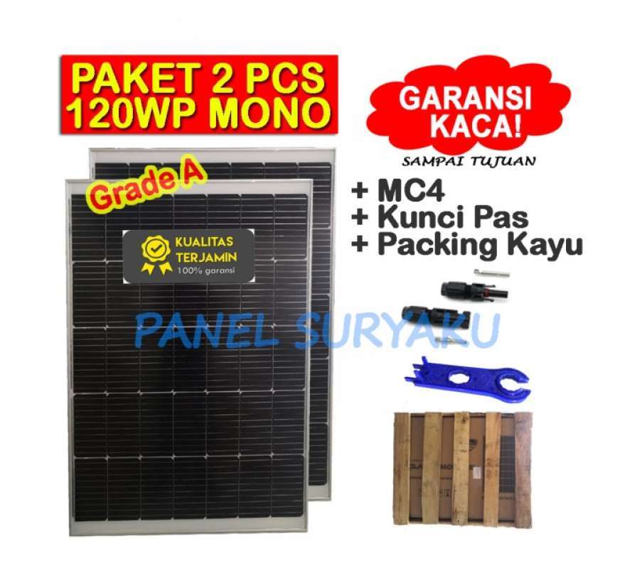 Promo PAKET 2PCS SOLAR CELL PANEL SURYA 120WP MONO FREE PACKING KAYU ...