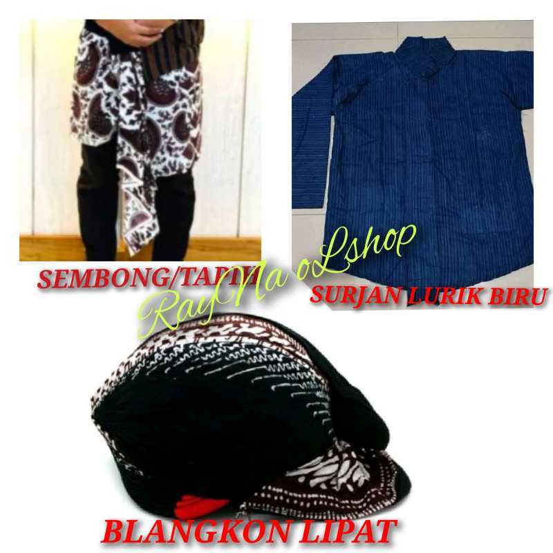 Promo SETELAN BAJU JAWA LURIK PRIA | SURJAN LURIK BIRU + BLANGKON LIPAT ...