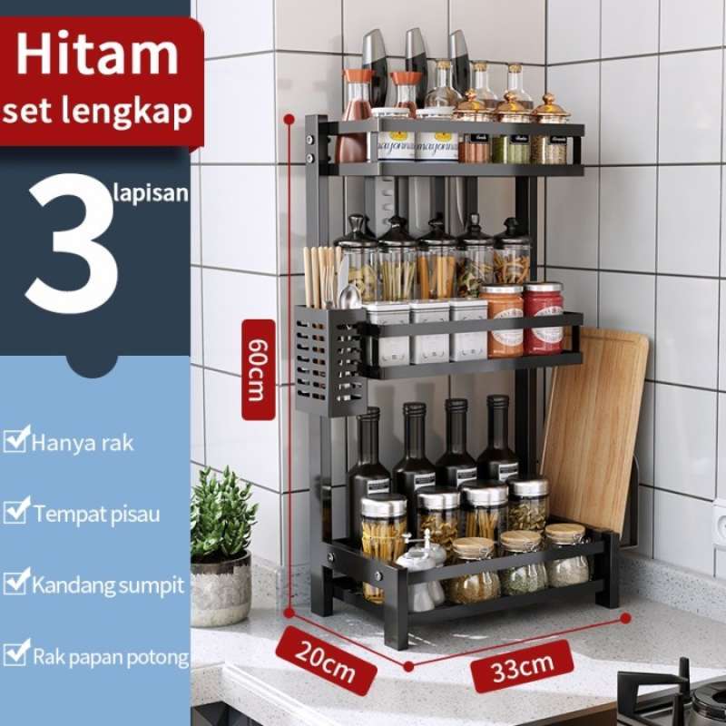 Jual Rak Bumbu Dapur Stainless Besi Tingkat Serbaguna Premium Alat ...
