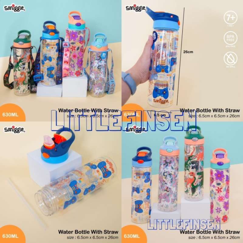 Promo SMIGGLE BOTOL AIR MINUM ANAK SEDOTAN SILICON 630 ML TALI PANJANG ...
