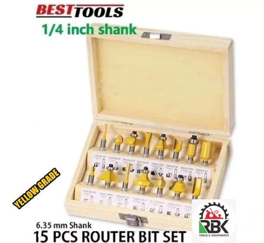 Promo Mata profil set 15pcs / mata trimmer / router bit set with wooden ...