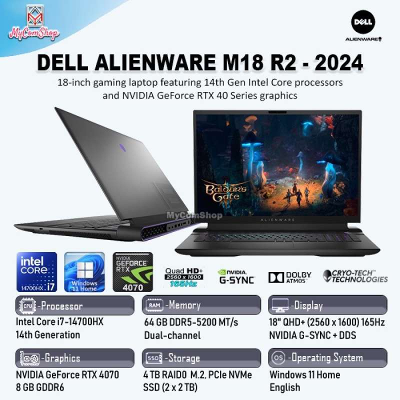 Jual Dell Alienware M18 R2 I7-14700hx 64gb 4tb Rtx 4070 8gb 18 Qhd+ ...