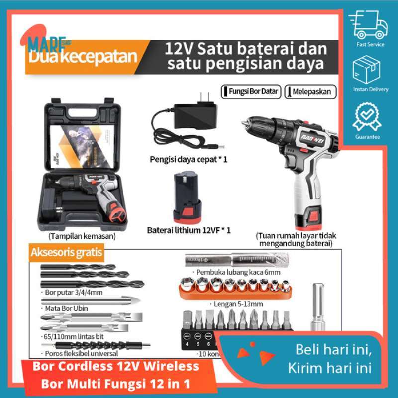 Promo ALAT BOR LISTRIK 12v CORDLESS WIRELESS 3 IN 1 PENGEBOR PETUKANGAN ...