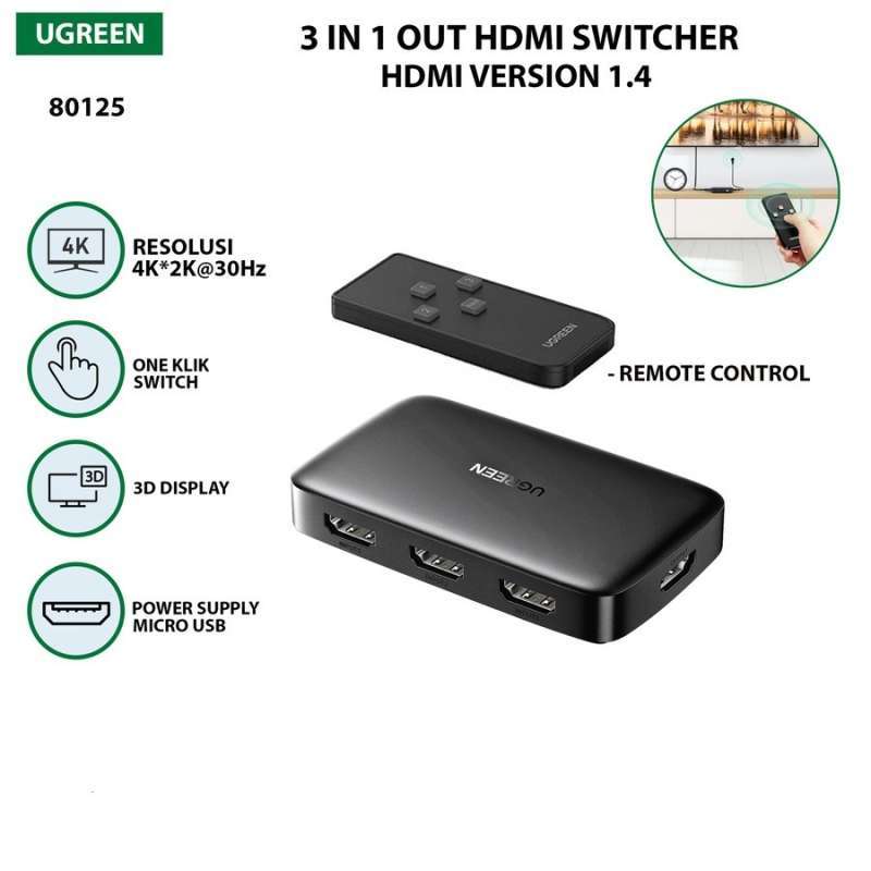 Jual Ugreen 80125 HDMI Switch 3 In 1 Out 4K 30Hz di Seller Ganesha ...