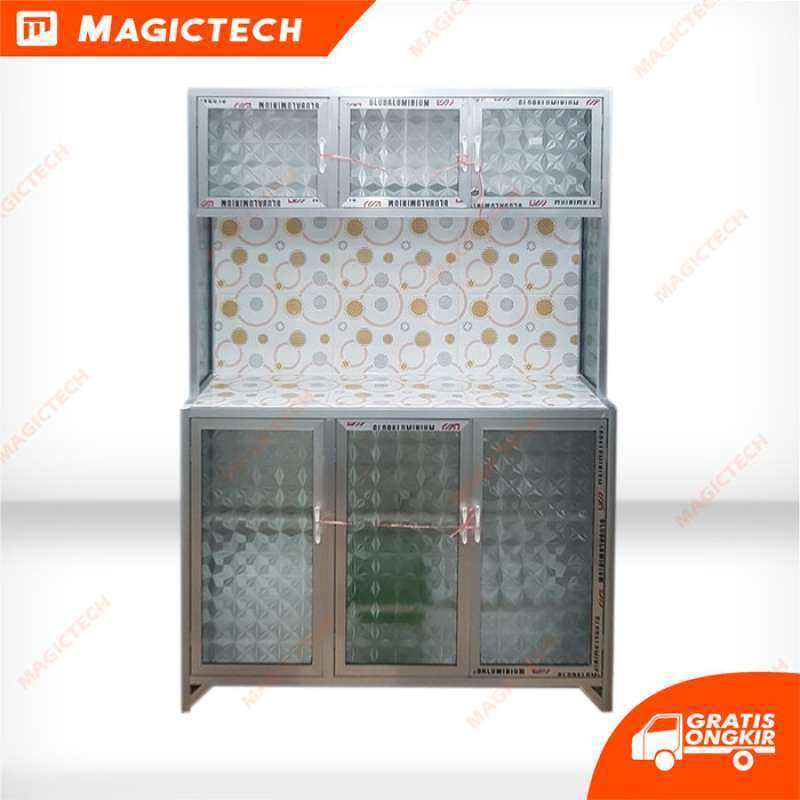 Jual RAK PIRING ALUMINIUM KACA 3 PINTU KACA + KERAMIK 120 CM - POLOS di ...