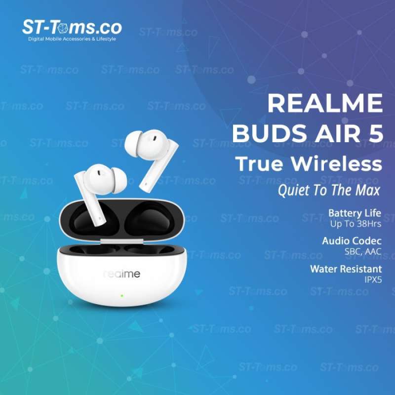 Jual Realme Buds Air 5 True Wireless TWS ANC Dolby Atmos 38Hrs Battery Life - Arctic White di ...
