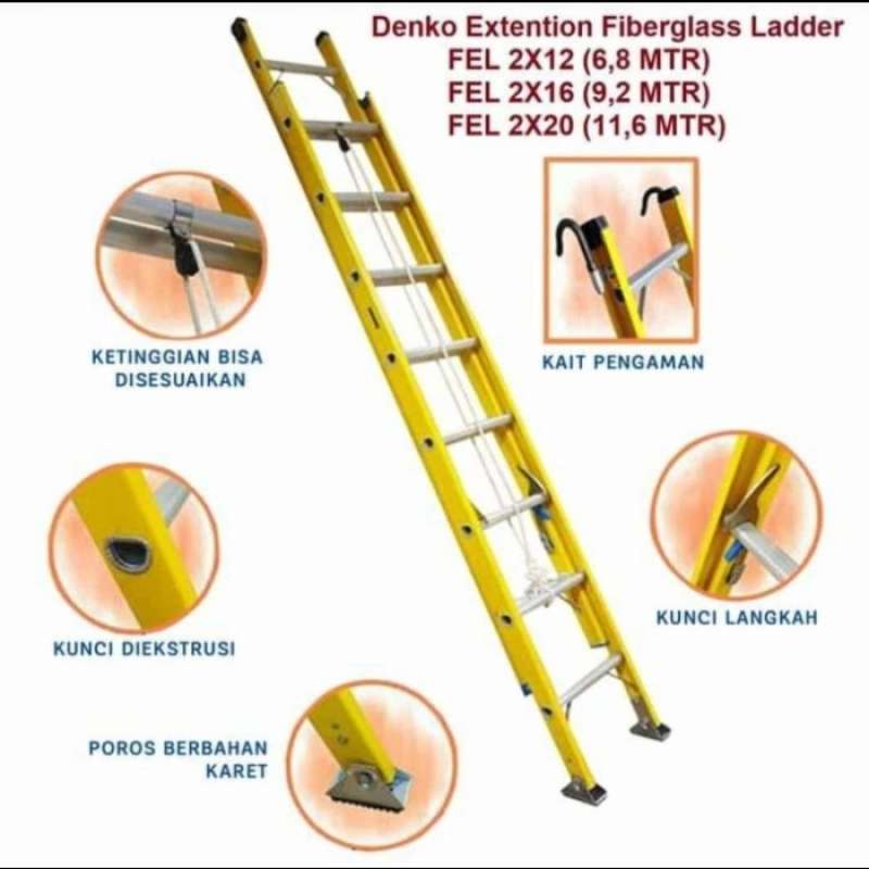 Promo Tangga Lipat Fiberglass Denko Fel 2X20 12 Meter/Tangga Pln 12 ...