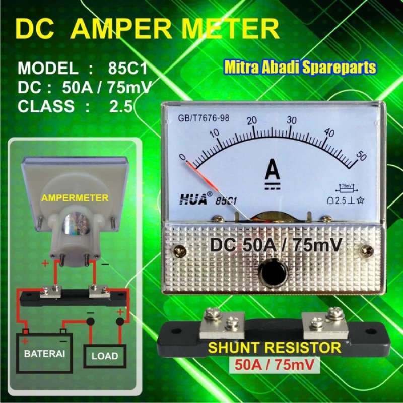 Promo AMPEREMETER ANALOG DC 50 AMPERE + SHUNT RESISTOR EXTERNAL 50A ...