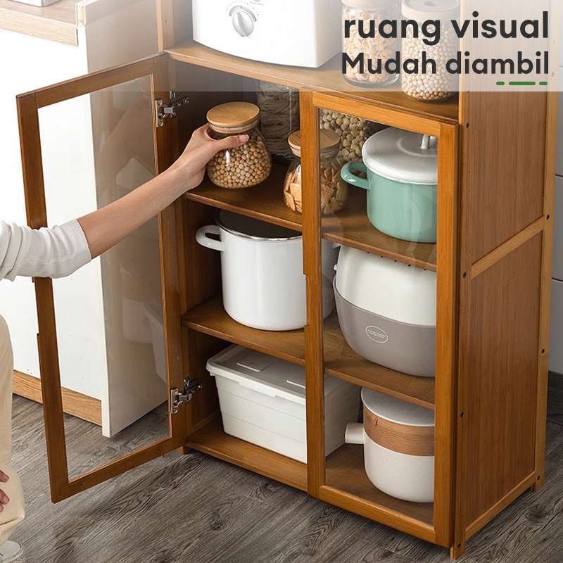 Promo Lemari Penyimpanan Dapur Bambu Rak Dapur Serbaguna Rak Kabinet ...