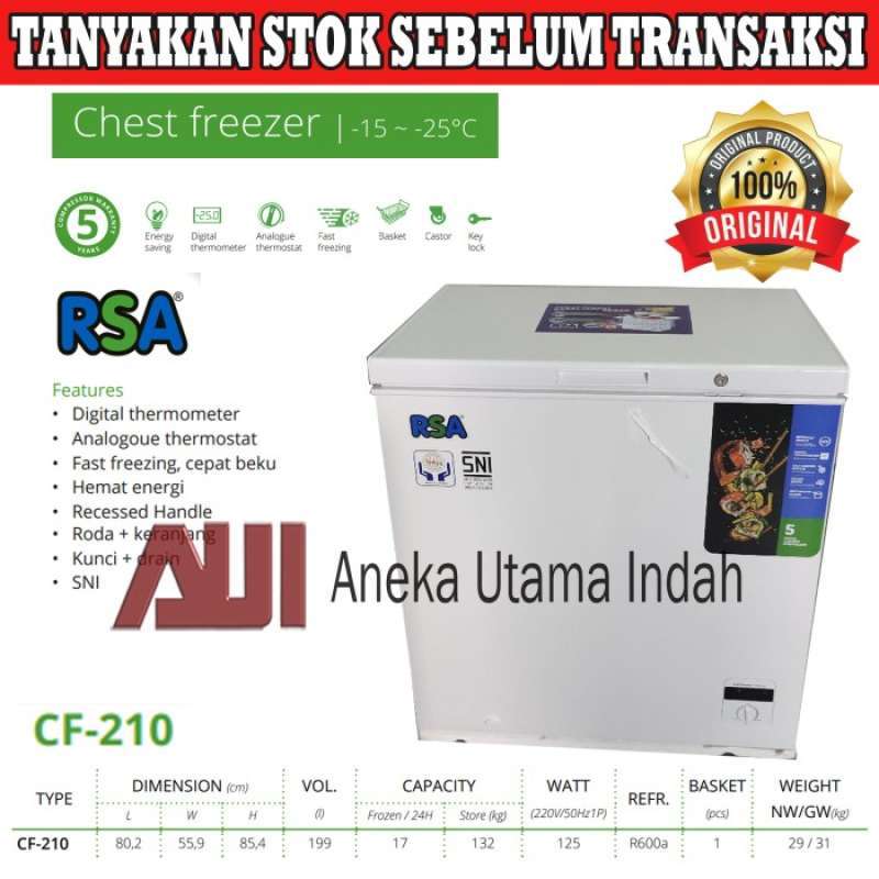 Promo Rsa Cf-210 Chest Freezer 200 Lt Liter / Freezer Box Rsa Cf210 ...