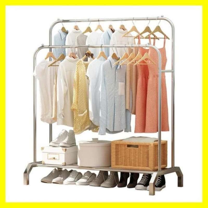 Promo Big Stand Hanger DOUBLE Rak Pakaian Clothes Hanger Gantungan ...