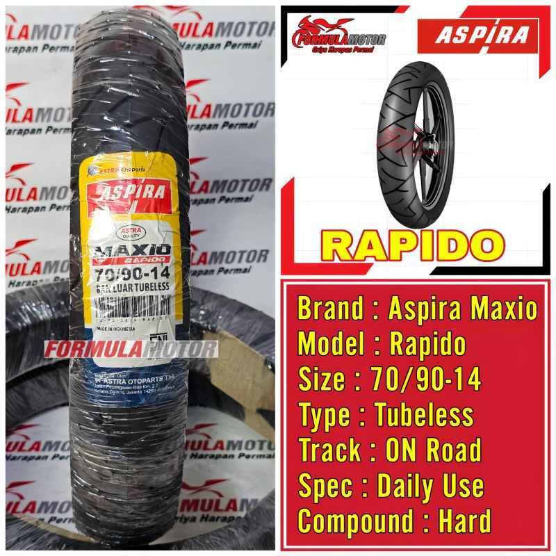 Jual Aspira Maxio Rapido Ring 14 Tubeless All Size (Hard Compound) Ban Motor Matic Tubles (Pilih ...