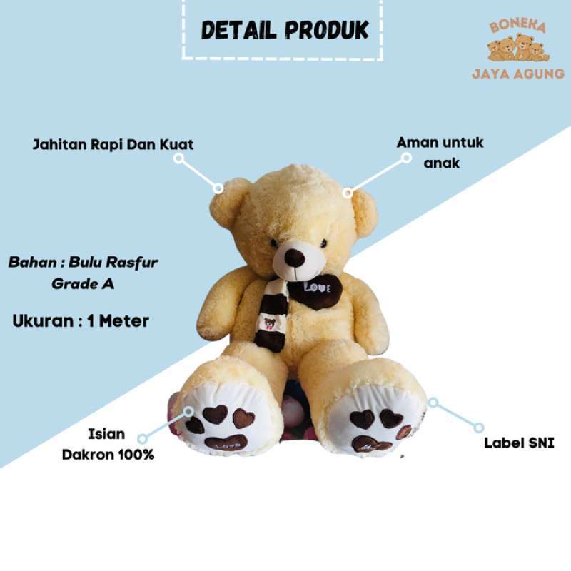 Promo Boneka Teddy Bear Jumbo Lucu Imut 1 Meter - Bear Coklat Tua ...