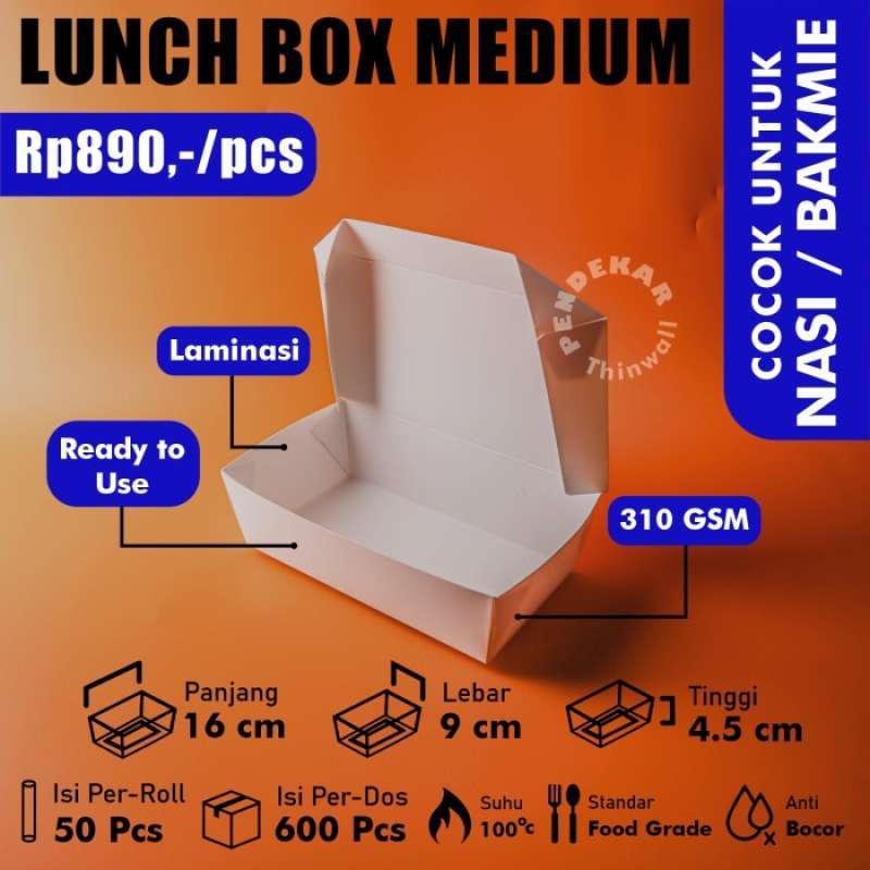 Promo Paper Lunch Box M / Paper Lunch Box Putih / Kotak Makan Kertas ...