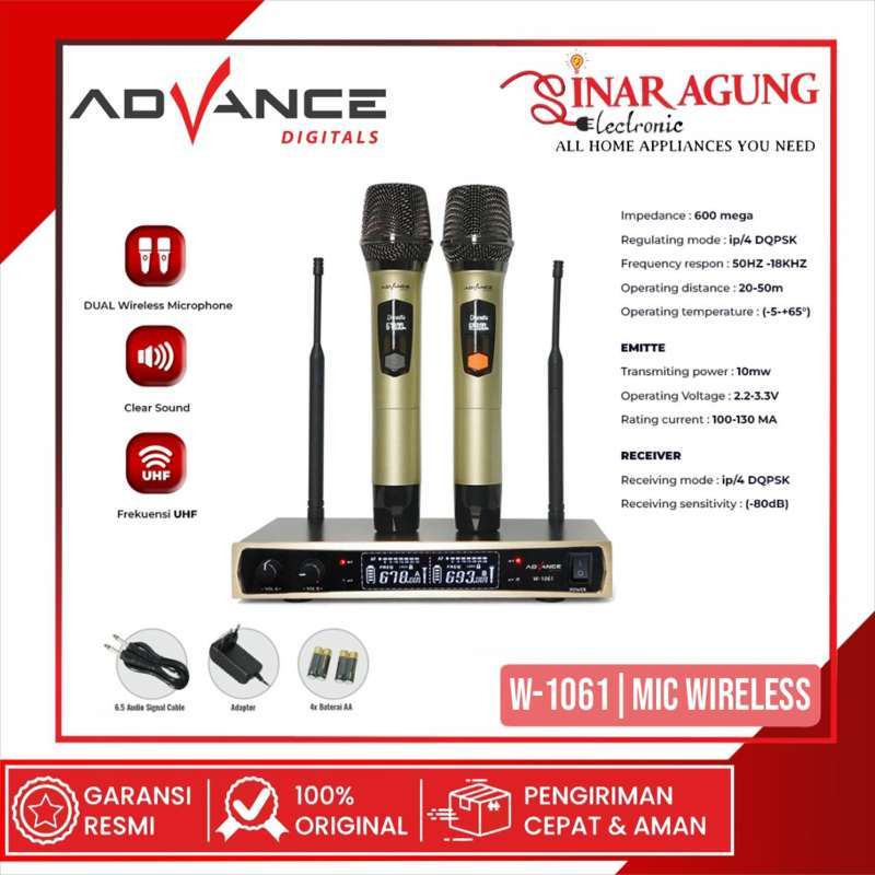 Promo Advance Mic Wireless W-1061 Uhf Microphone Double Wireless ...