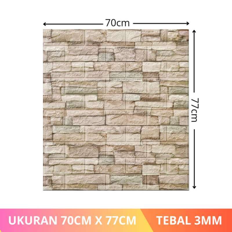 Jual Wallpaper Dinding 3D Foam Batu Bata 70cm x 77cm - Batu Alam Cream ...