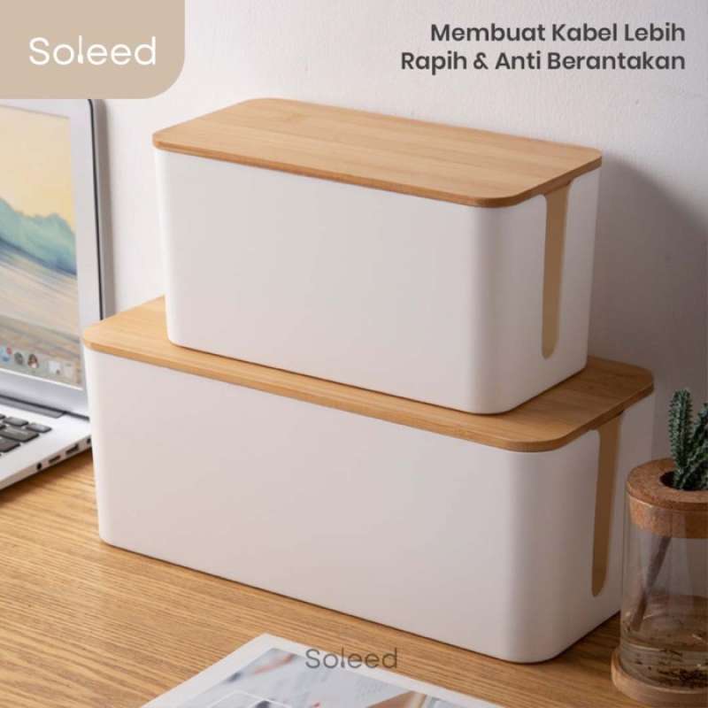 Promo Kotak Organizer Kabel Charger Cable Management Box Tutup Bambu ...