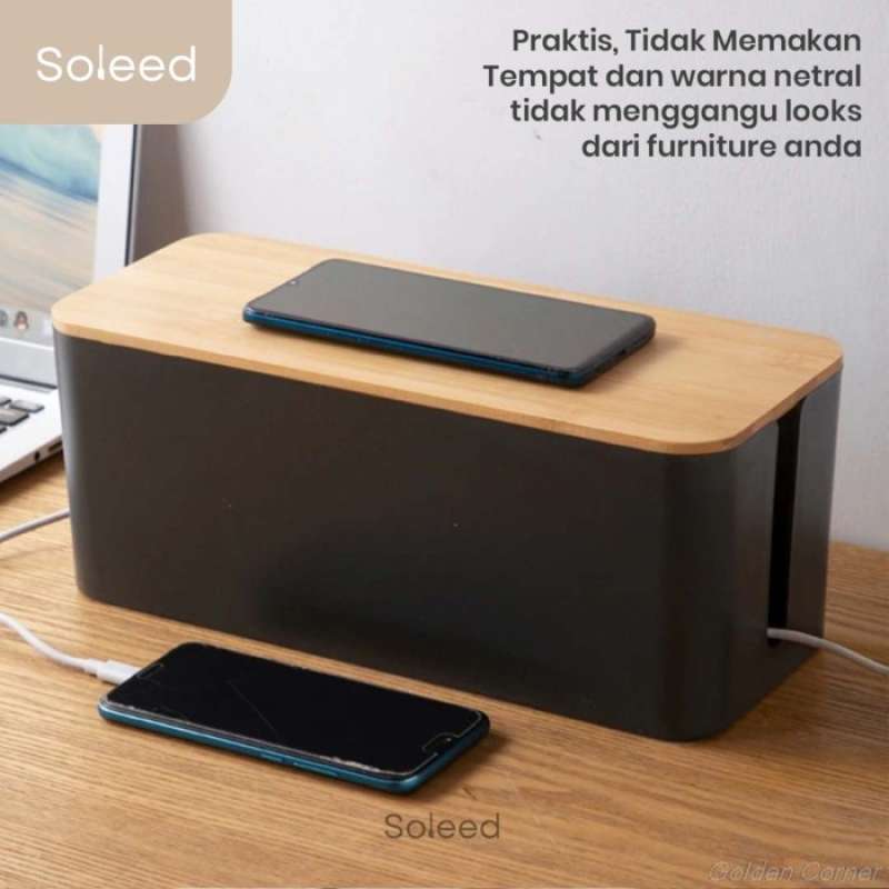 Promo Kotak Organizer Kabel Charger Cable Management Box Tutup Bambu ...