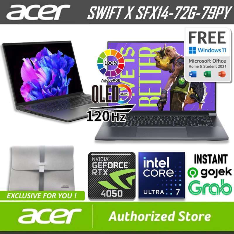 Jual Acer Swift X 14 Oled Sfx14 72g 79py Ultra 7 155h Rtx4050 32/1tb Ssd W11 Ohs 14.5 2.8k 120hz ...