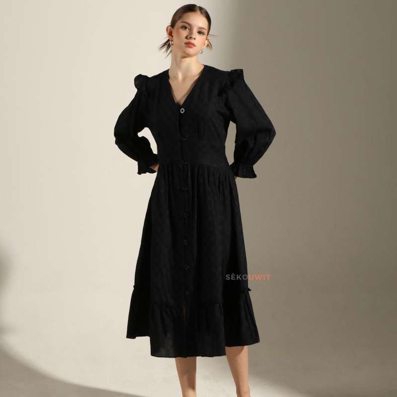 Jual Seruni Midi Dress Dobby Tenun Batik / Gaun Panjang Sebetis ...