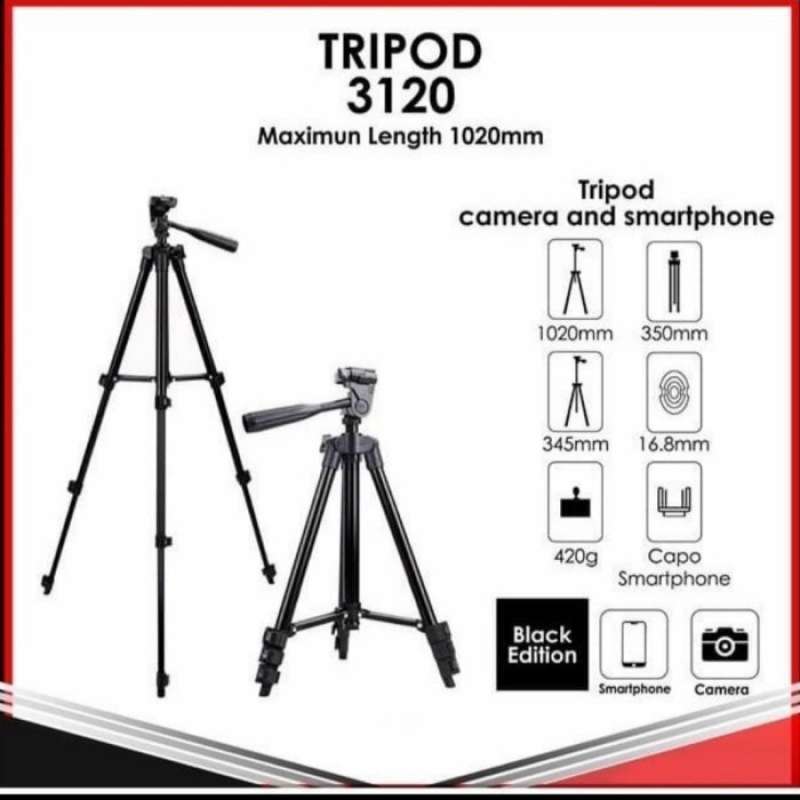 Promo Tripod 3120 Free Tas + U Holder (pack) Black Edition Tripod 1m ...