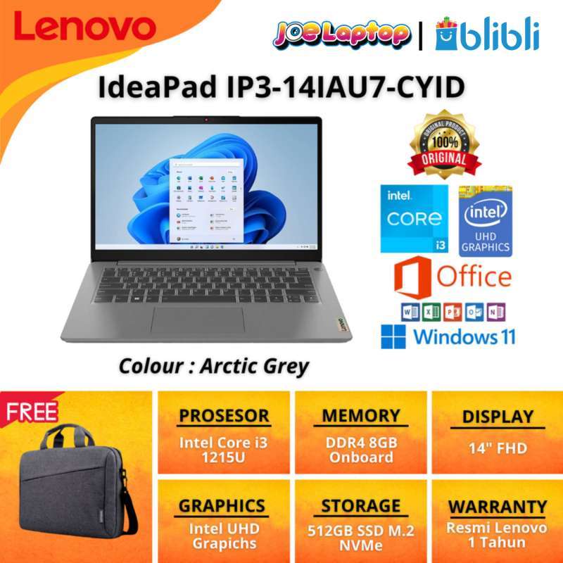 Jual Lenovo Ideapad Ip3-14iau7-cyid Arctic Grey I3 1215u Win11 Ohs Di ...
