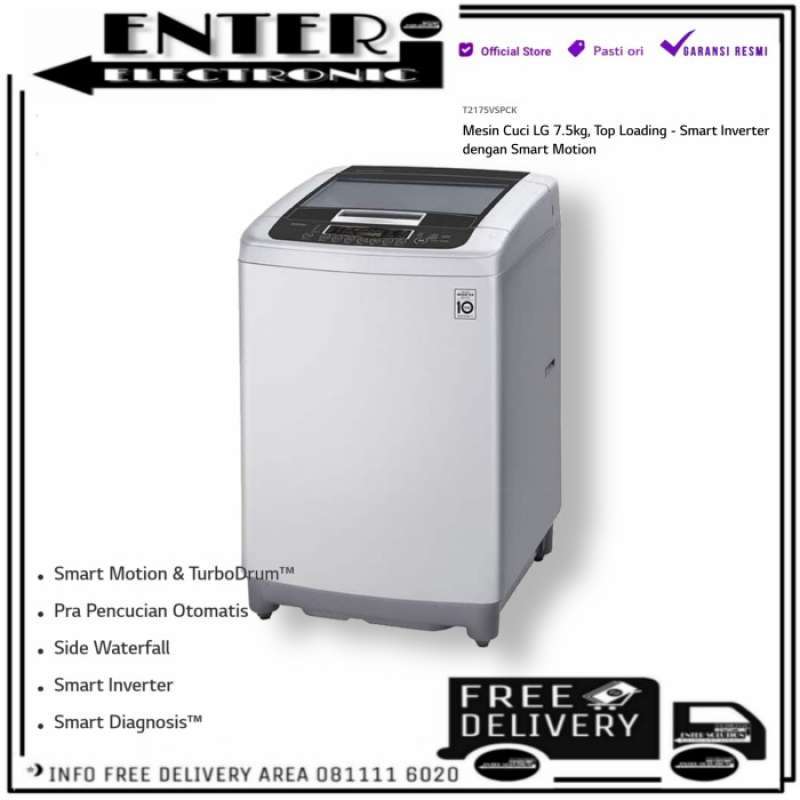 Promo Lg T2175vspck - Mesin Cuci 1 Tabung Lg Smart Inverter 7.5 Kg ...