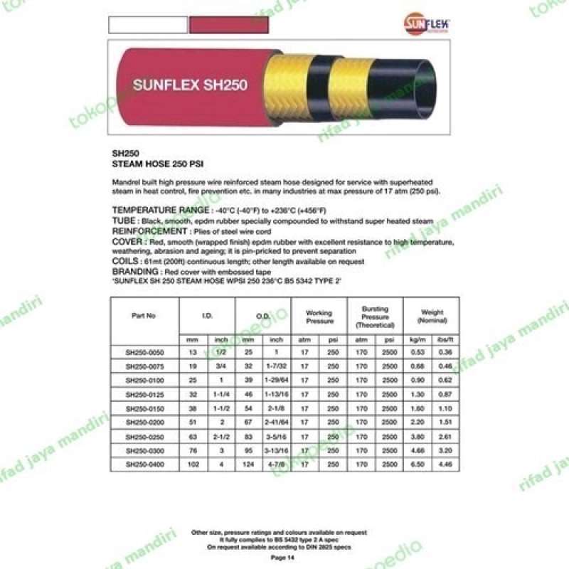 Jual Steam Hose Sh250 Sunflex 3/4 X 1 Meter Wp 250psi Berikut Press Diskon Di Seller Haveart ...