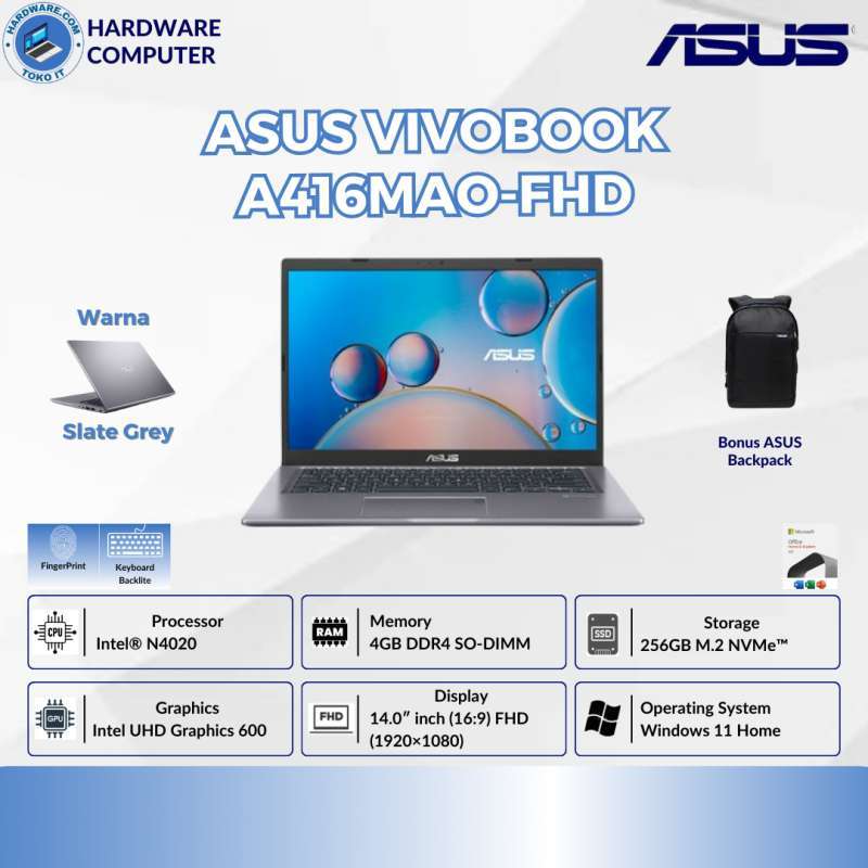 Jual Asus Vivobook A416mao-fhd426 /intel N4020/4gb/256gb Ssd/14″/win 11 ...