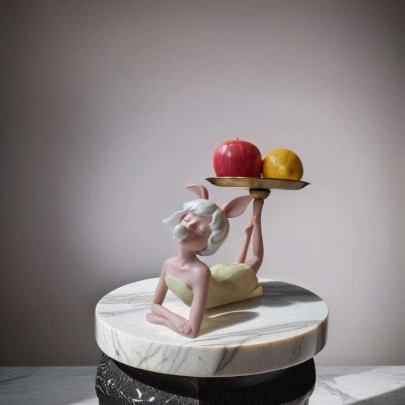 Promo Nampan Dekorasi Tray Gold Bulat Pajangan Patung Bunny Girl Bubble ...