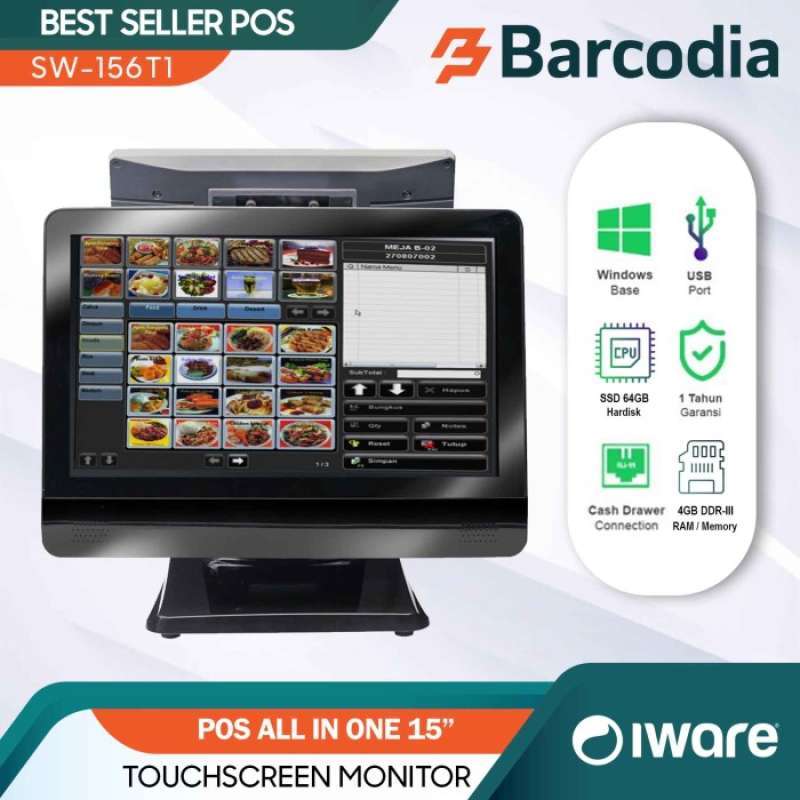 Promo Mesin Kasir All In One Pos Touchscreen Dual Monitor Iware Sw - 156t1 Termurah Diskon 2% Di ...