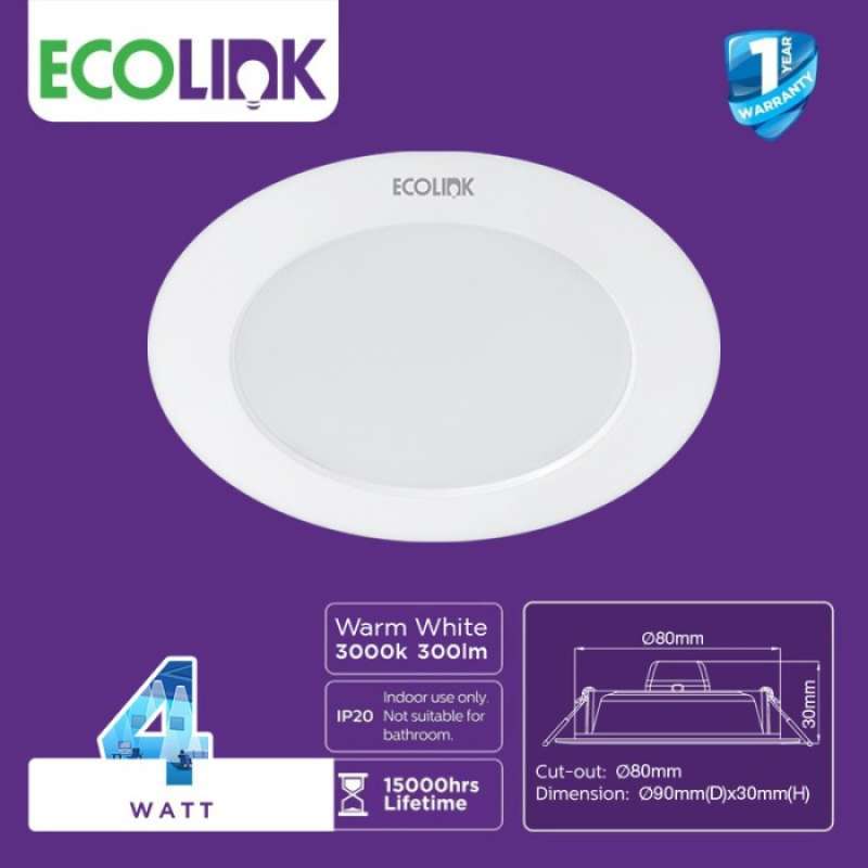 Promo Ecolink Lampu Plafon Bulat Downlight Led 4w - Natural White ...