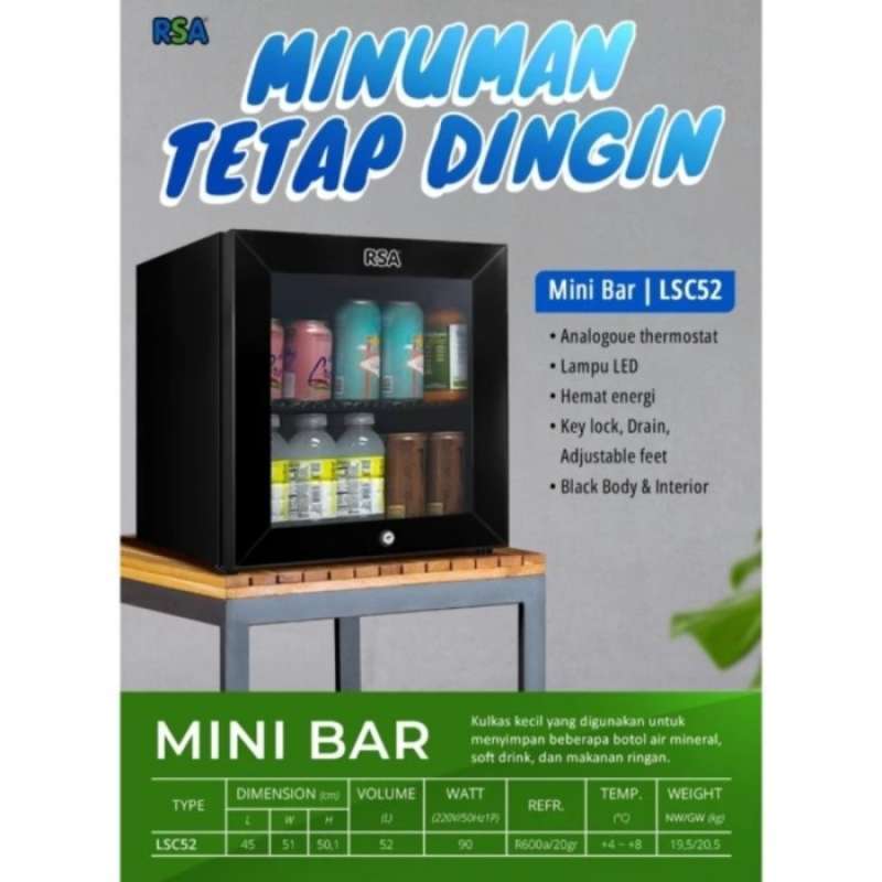Promo Kulkas Showcase Mini Bar Rsa Lsc 52 52 Liter 90 Watt Lsc52 Diskon ...