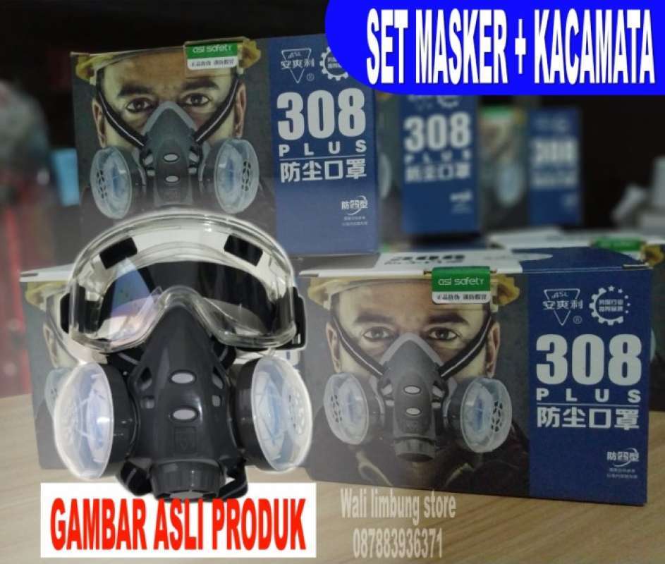 Promo Masker Gas Respirator Anti-debu Kimia + Kacamata Safety Lab Cat ...