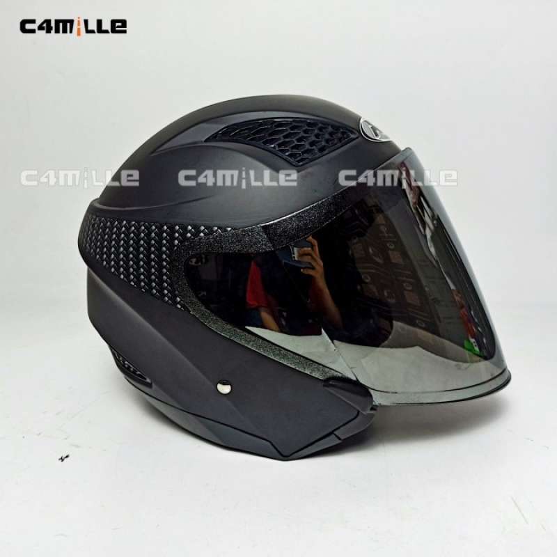 Promo Helm Arl Model Zeus Polos Black Doff Half Face Kaca Iridium ...