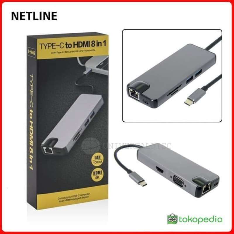 Promo Type C To Hdmi 8 In 1 Lan Type-c Sd Card Usb 3.0 Hdmi Vga Port Netline Diskon 23% Di ...