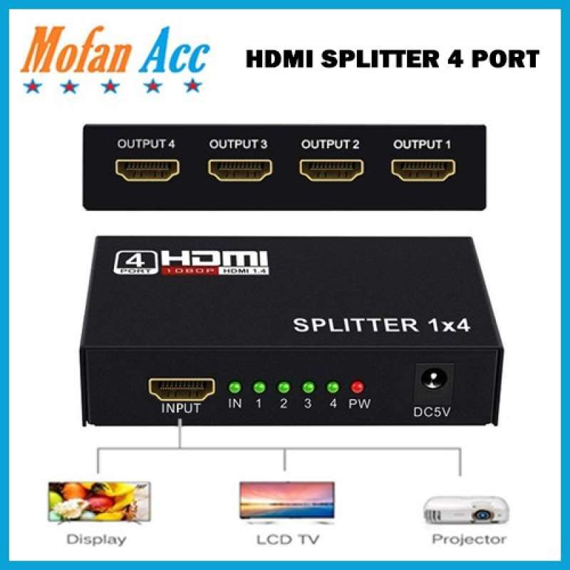 Jual Hdmi Splitter 4 Output Port 1x4 Hub Hd 4k 1080p 3d V1.4 Amplifier ...