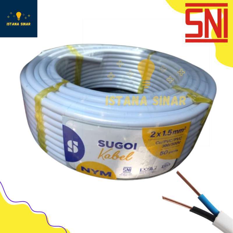 Jual Kabel Nym 2 X 1,5mm 50 Yard Full / Kabel Listrik Tembaga Murni Pvc ...