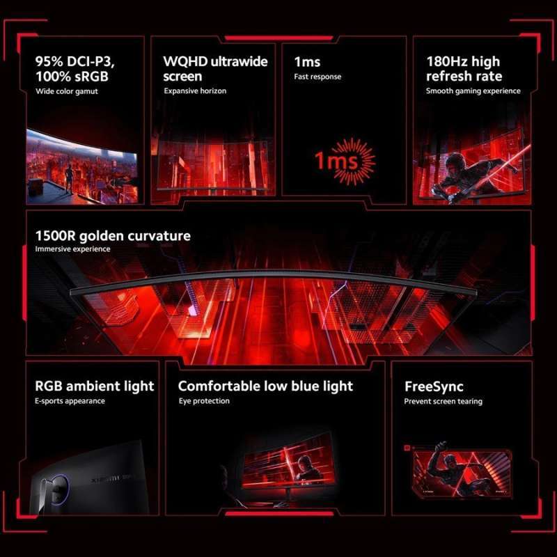 Promo Xiaomi Mi Monitor 34 G34wqi Wqhd Ultrawide 180hz Curved Gaming ...