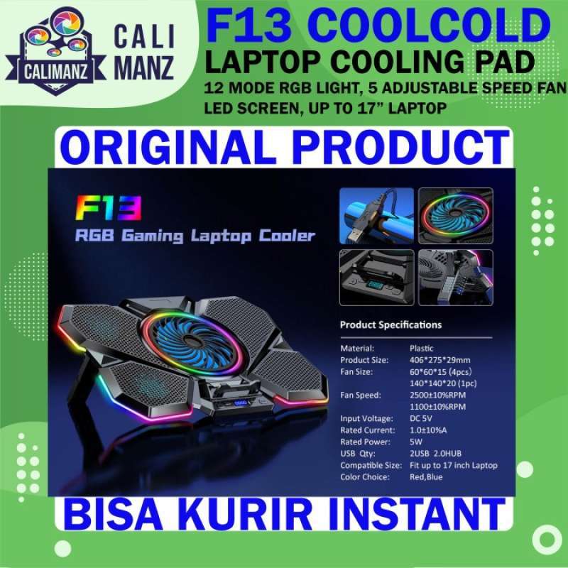 Promo 100% Produk Ori F13 Coolcold Laptop Cooling Pad 12 Mode Rgb Light 5 Adjustable Fan Diskon ...