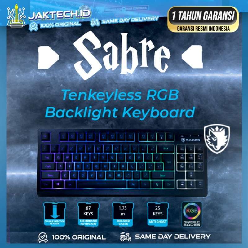 Promo 100% Produk Ori Sades Sabre Tkl Ten Key Less Rgb Keyboard Gaming White/black Original ...