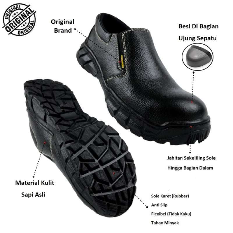 Promo Sepatu Safety Slip On Kulit Sapi Savety Slop Ujung Besi - 42 ...