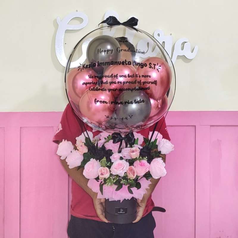 Promo Large Box Balon Bunga Bouquet Bucket Balon Bloom Box Buket - Pink ...