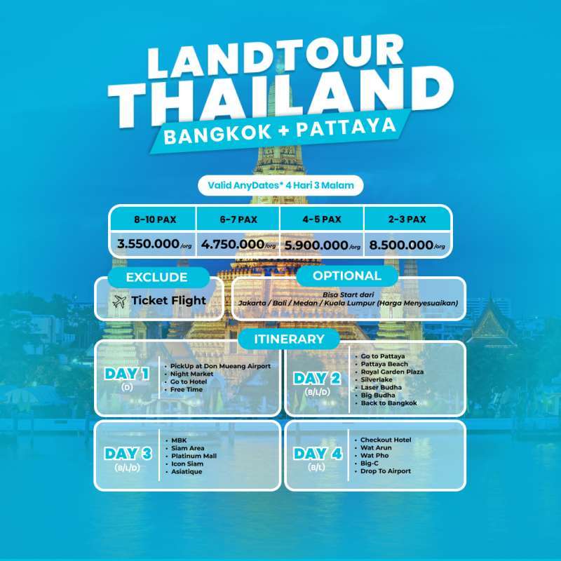 Jual Land Tour Bangkok + Pattaya, Thailand 2024 Di Seller Asia Trip Internasional - Asia Trip ...