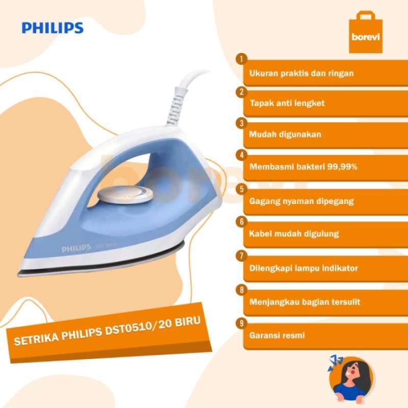 Jual Philips Dst051020 Setrika Listrik Gosokan Baju Dry Iron Nonstick ...
