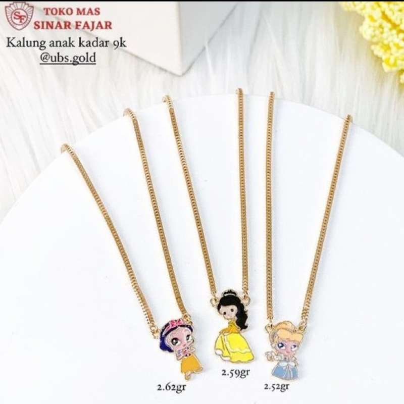 Jual Kalung Emas Anak Kartun Karakter Disney Princess 9k Mulai Dari 2 ...