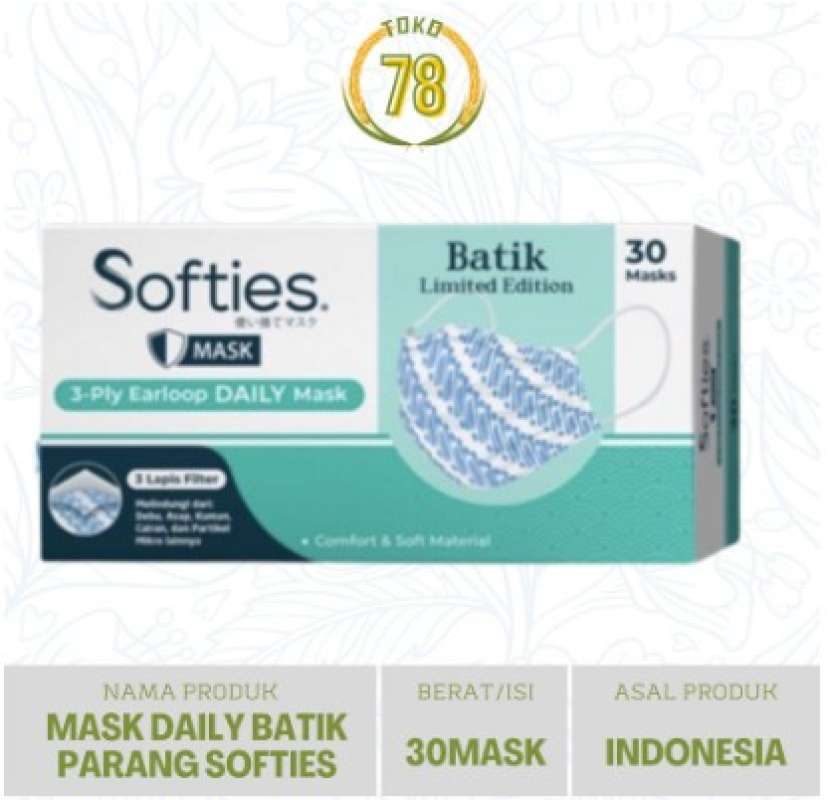 Jual Softies Daily Mask Earloop Batik Parang Isi 30 - Masker Sofites ...