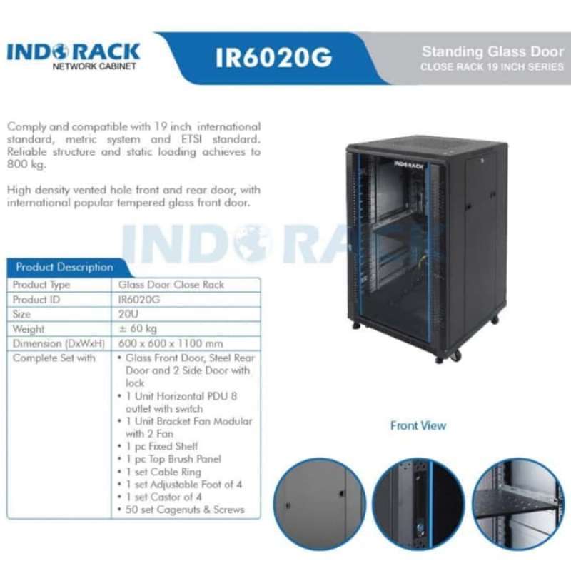 Jual Close Rack Indorack Glass Door Rak Server 20u Depth 600mm ...