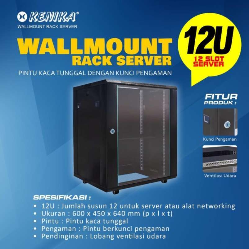 Jual Rak Server Rack Merk Kenika 12u Wallmount Server 60 X 45 X 64 Cm ...